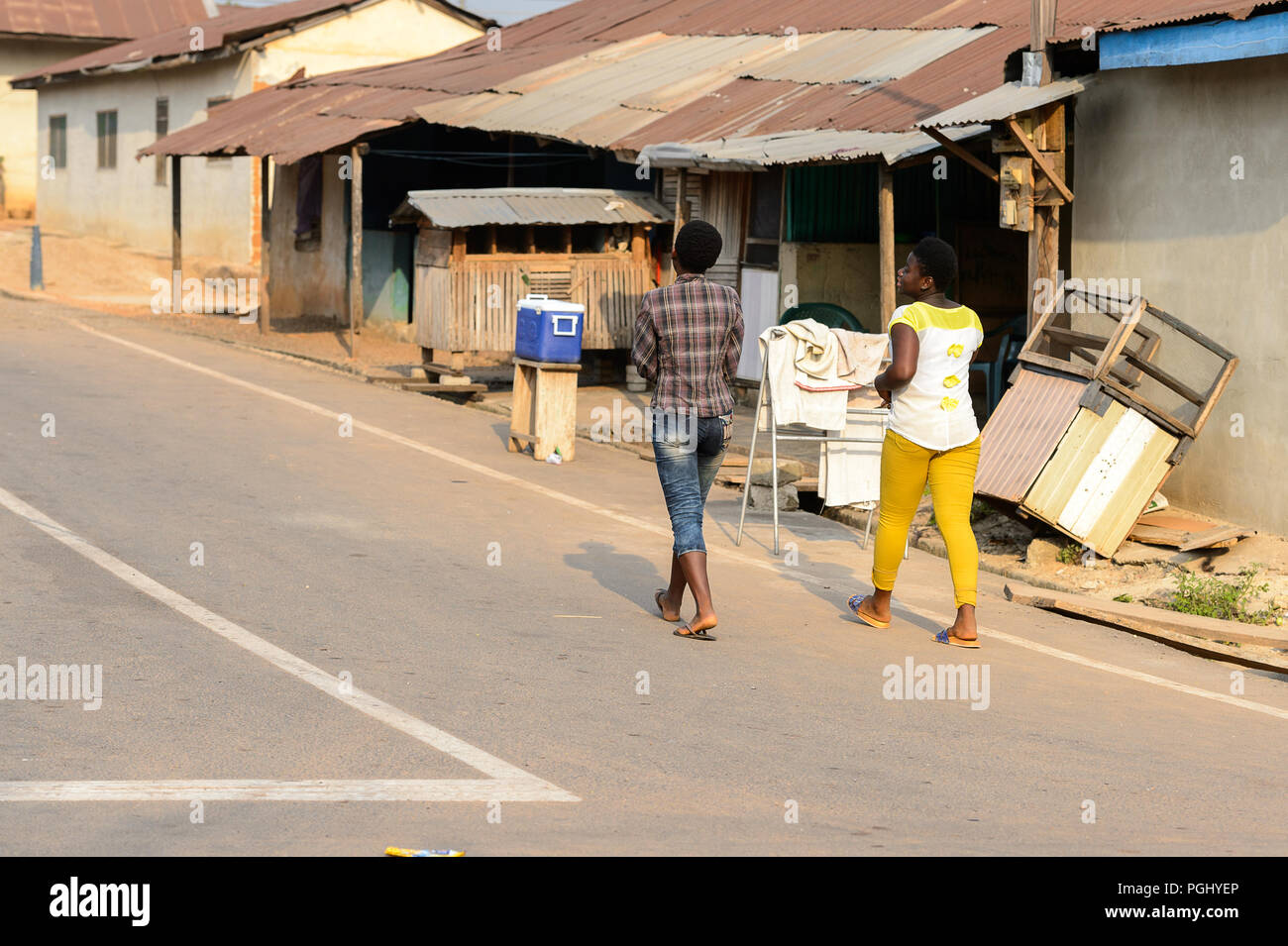 CENTRAL REGION, GHANA - Jan 17, 2017: Unidentified Ghanaian people walk ...