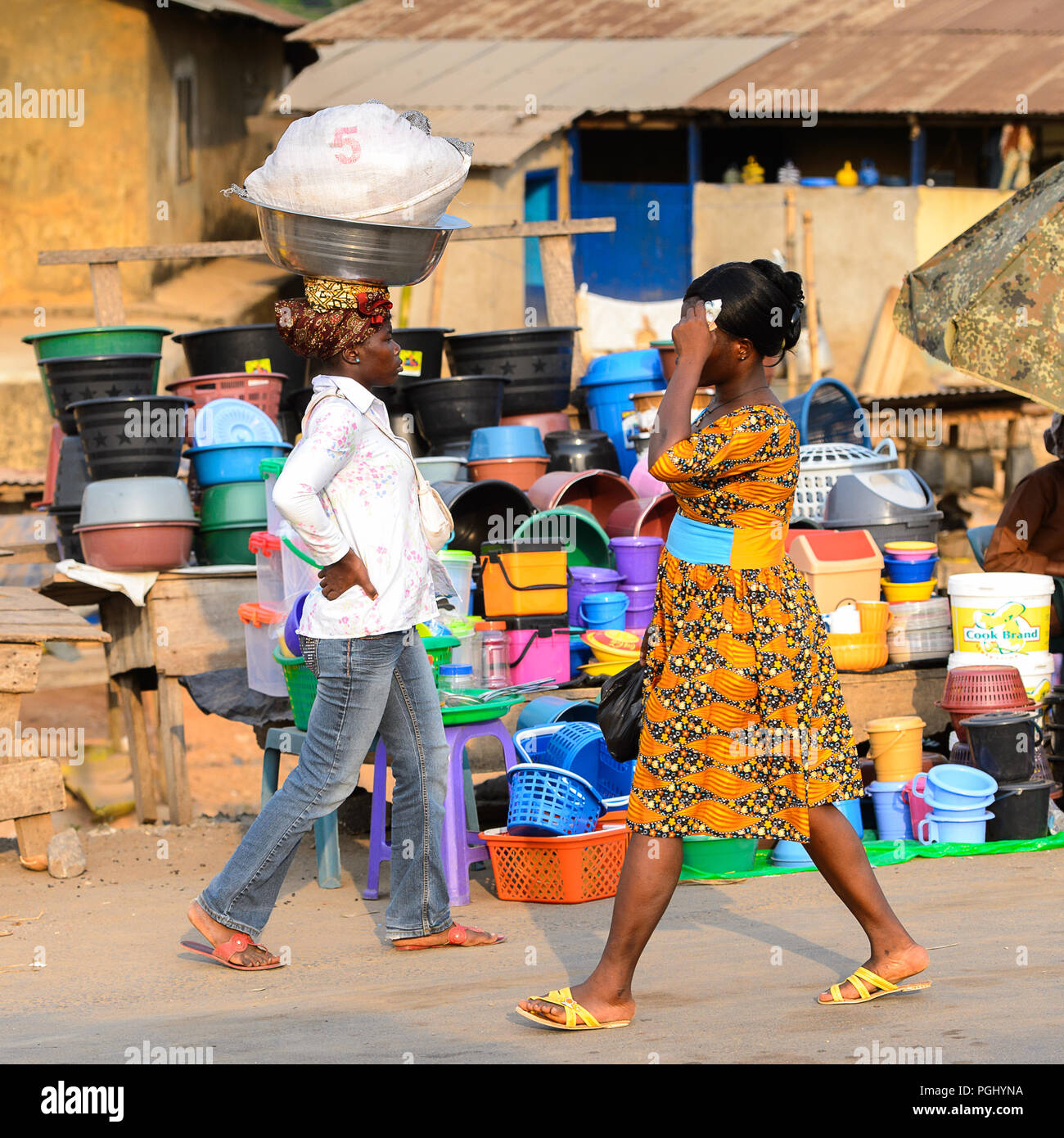 CENTRAL REGION, GHANA - Jan 17, 2017: Unidentified Ghanaian women walk ...