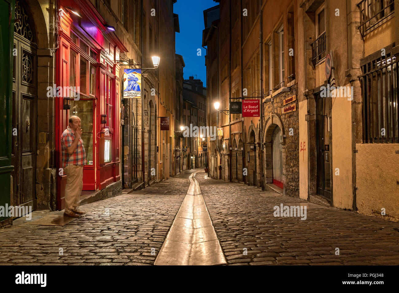 LYON, FRANCE - August 21, 2018: Colorful saint Jean district in old ...