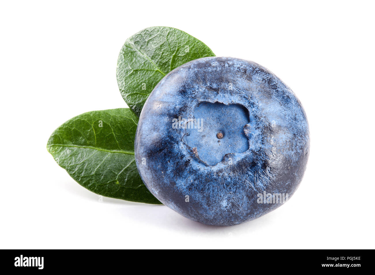Single fresh blueberry with leaf isolated on white background Stock ...