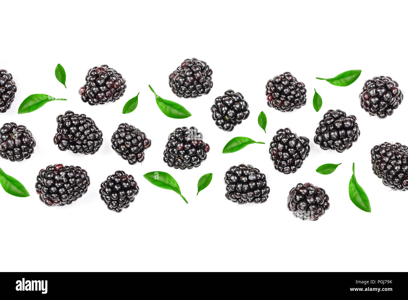 Fresh blackberry with leaves isolated on white background with copy ...