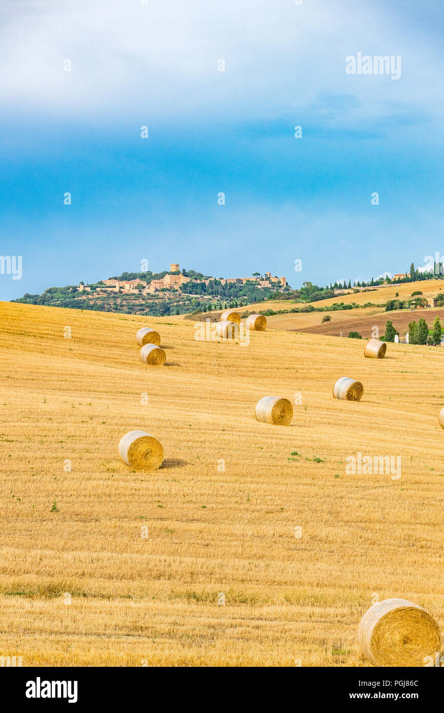 Large round bales of hay in the hills of Tuscany, Italy Stock Photo - Alamy