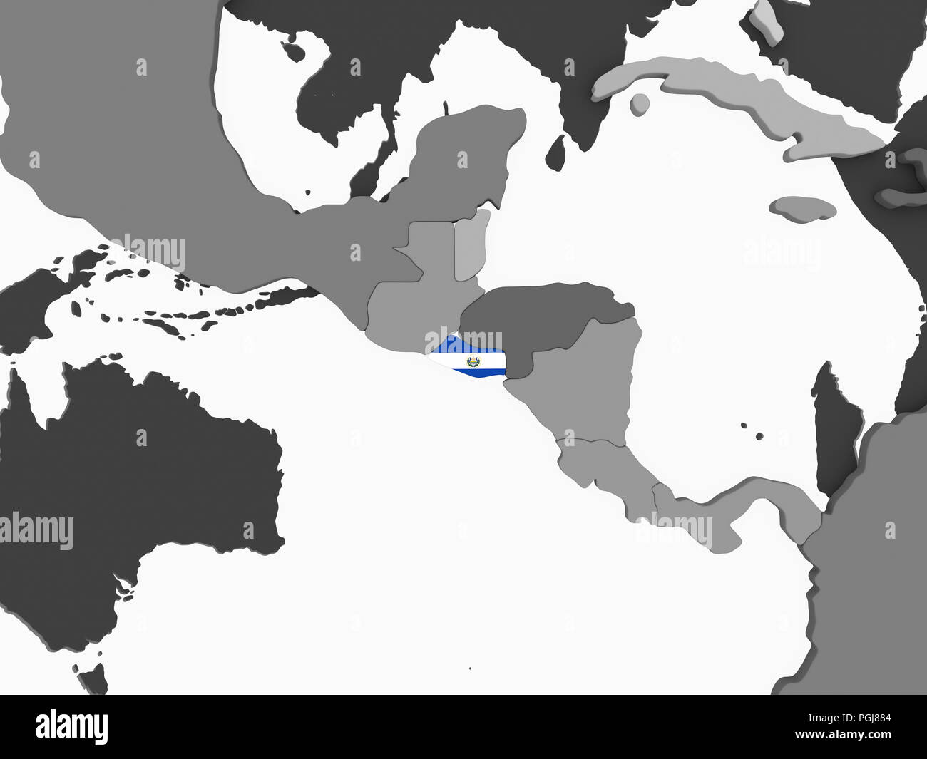 El Salvador on gray political globe with embedded flag. 3D illustration ...