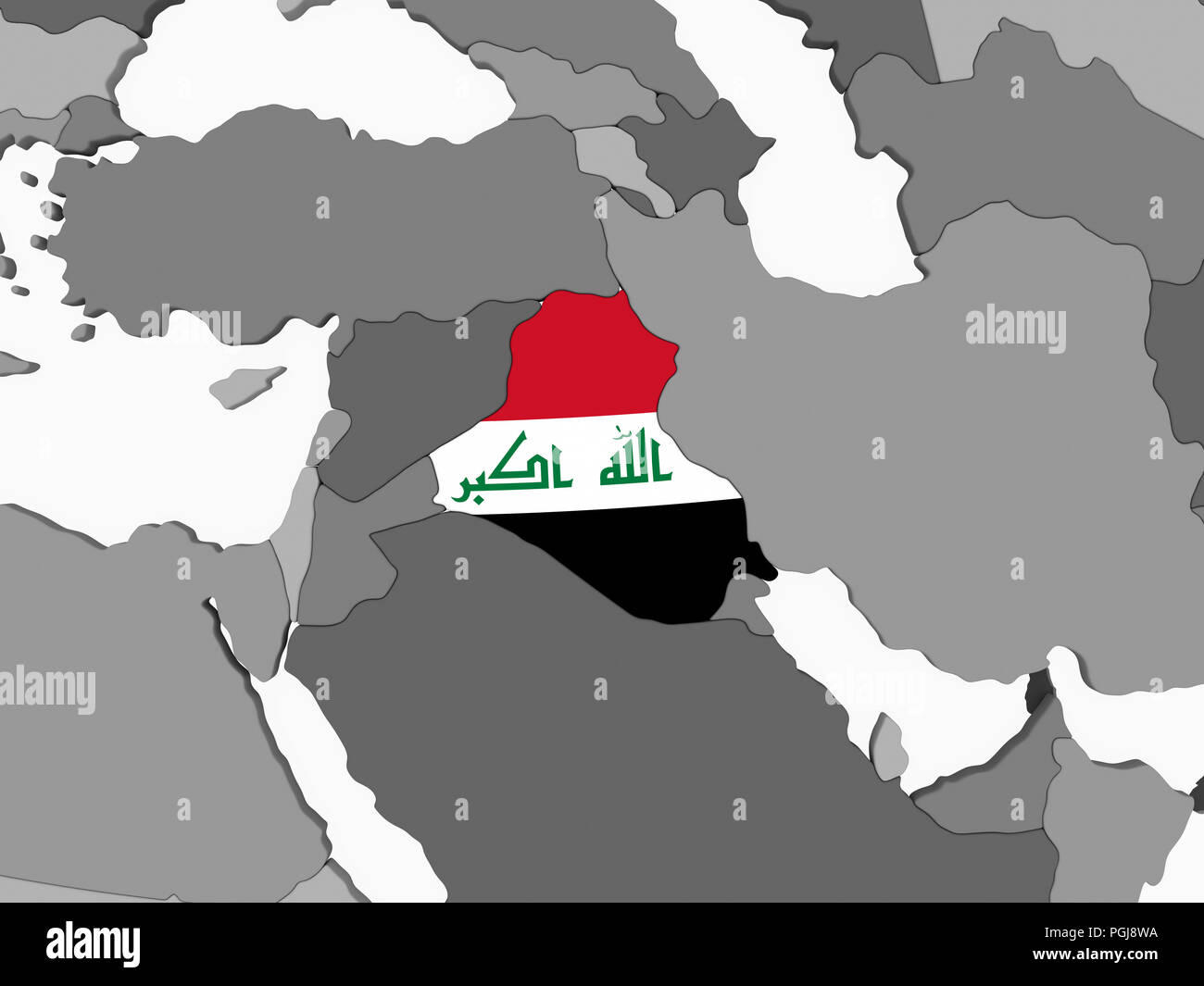 Iraq on gray political globe with embedded flag. 3D illustration Stock ...