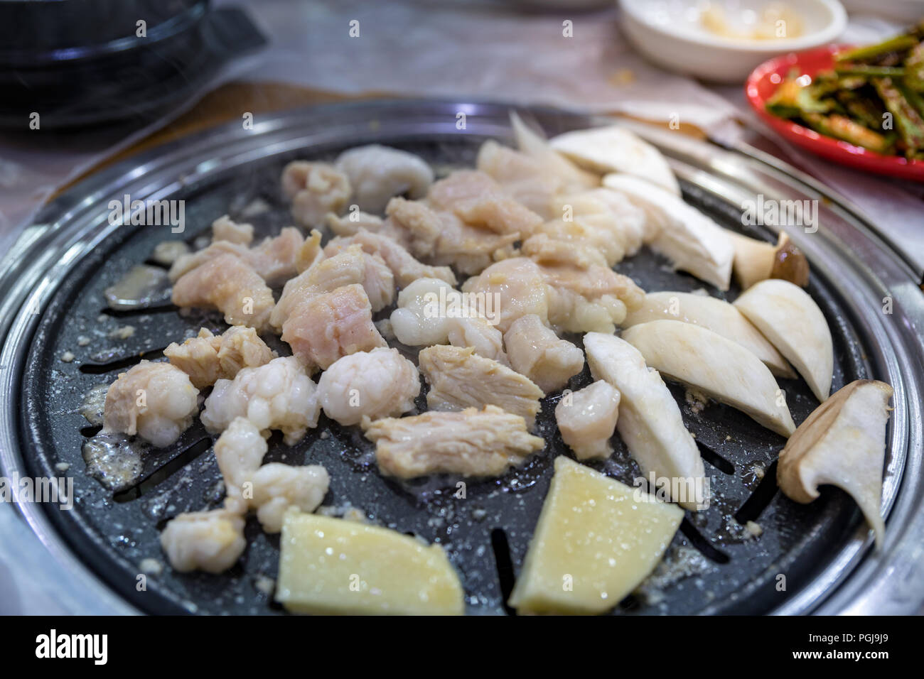 Gopchang, the intestines of cow, Grilled Korean food Stock Photo - Alamy
