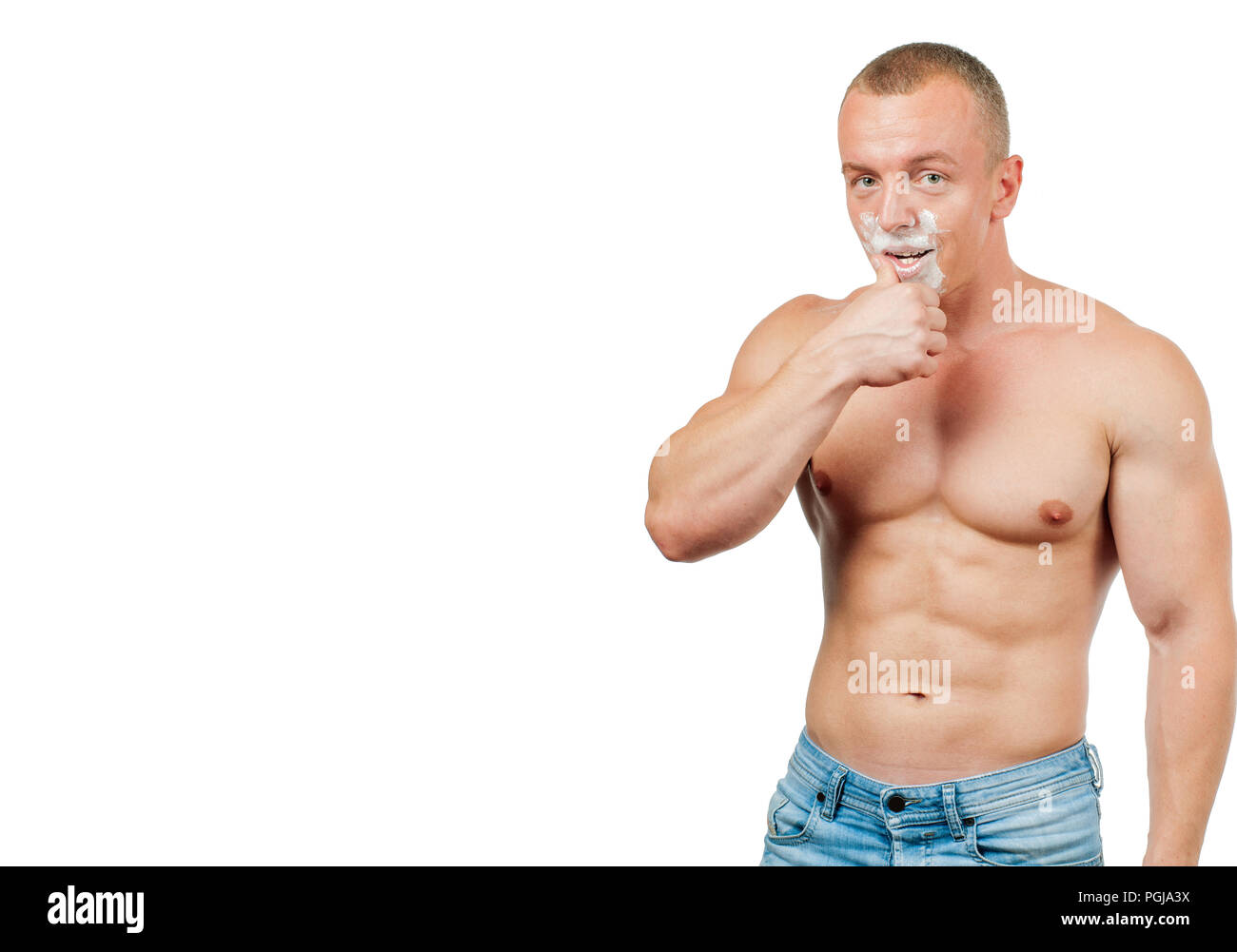 Handsome muscular man taking protein sports nutrition Stock Photo - Alamy