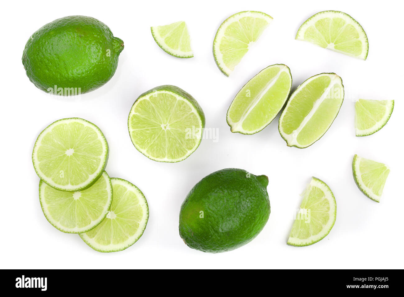 sliced lime isolated on white background. Top view. Flat lay pattern ...