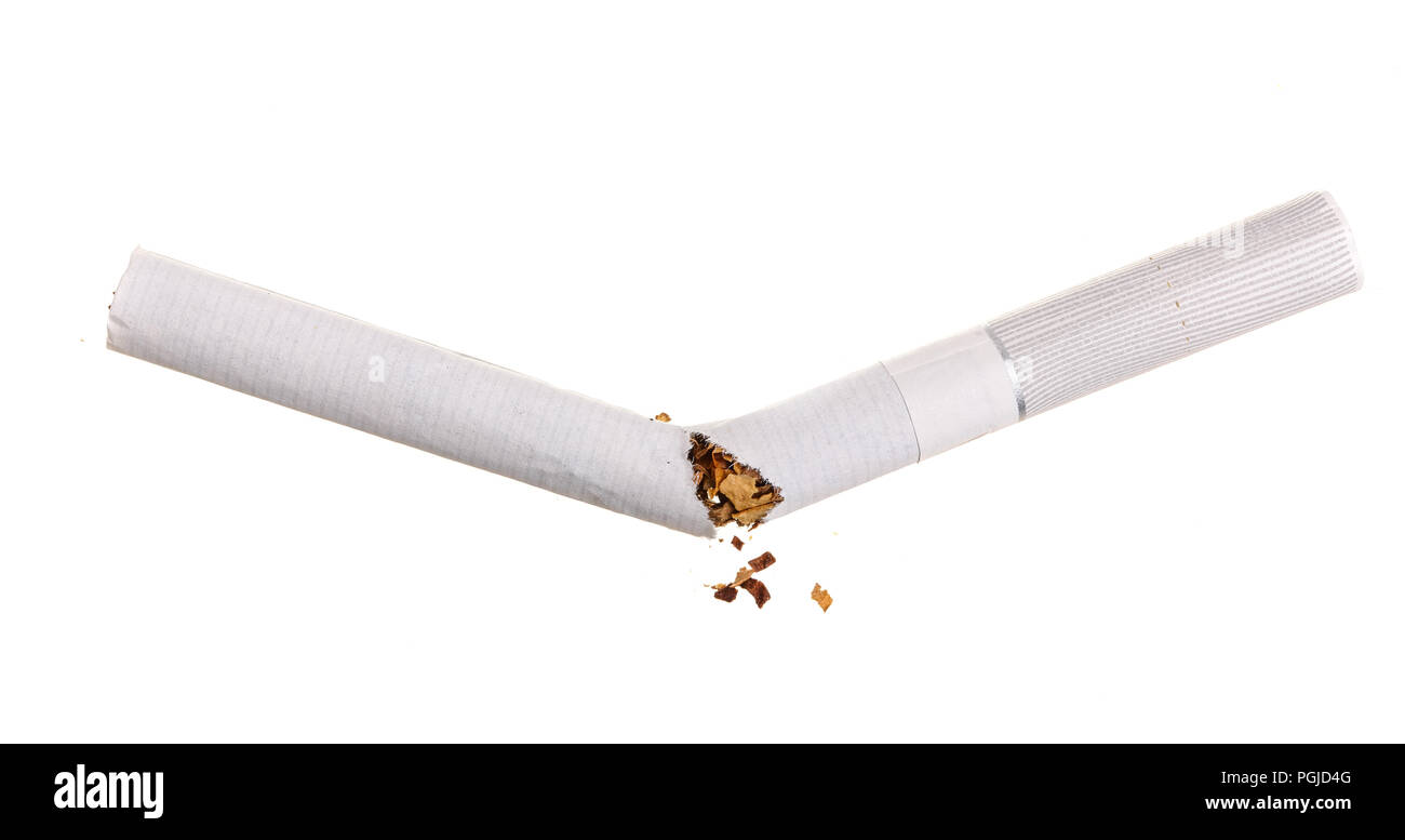 Broken cigarette isolated on white background. Top view Stock Photo - Alamy
