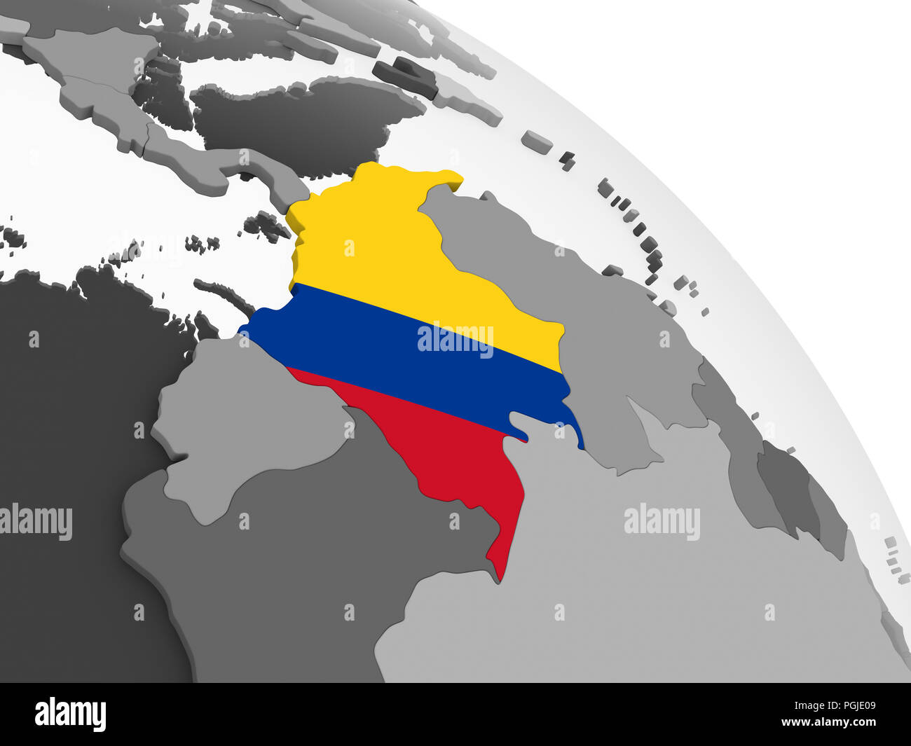 Colombia on gray political globe with embedded flag. 3D illustration ...
