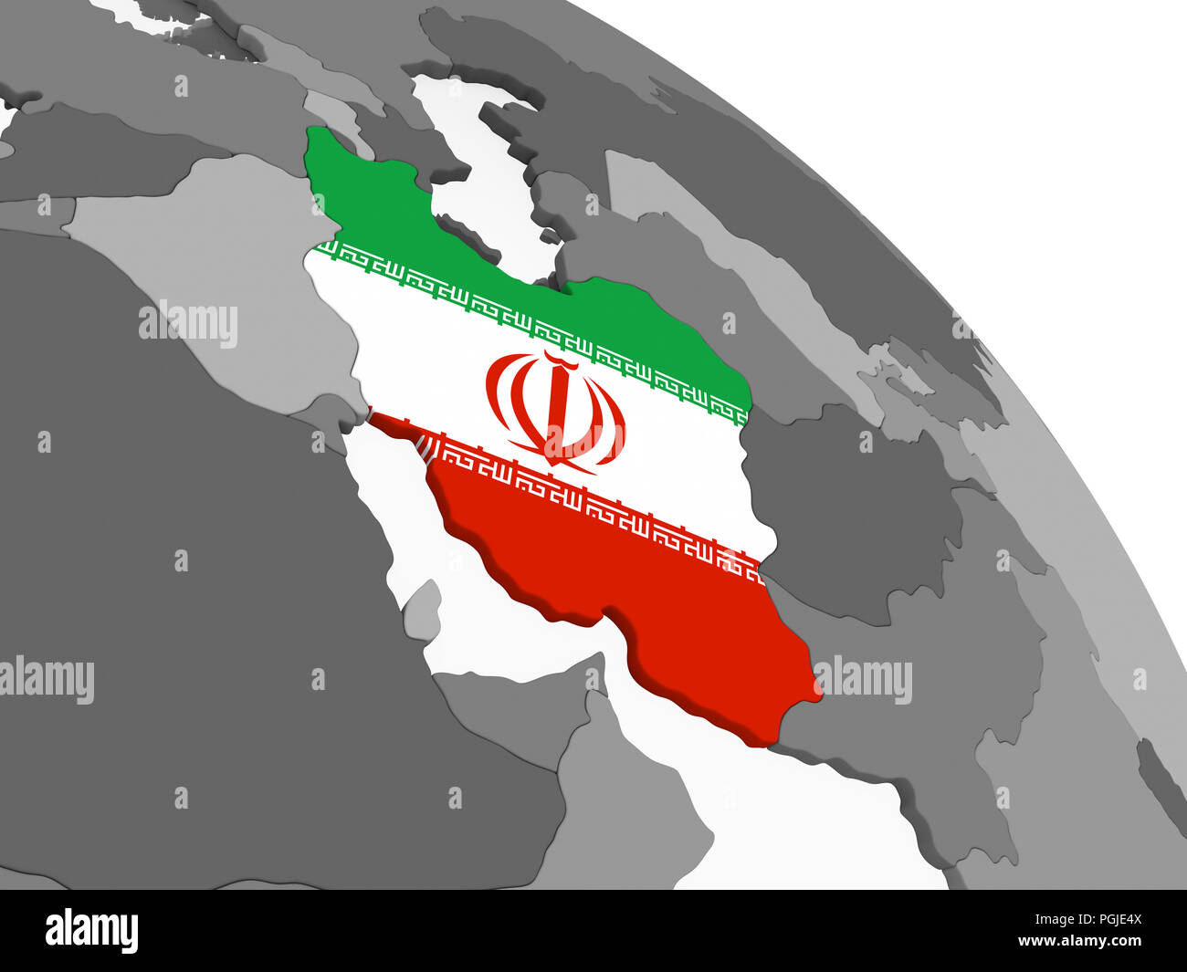 Iran on gray political globe with embedded flag. 3D illustration Stock ...