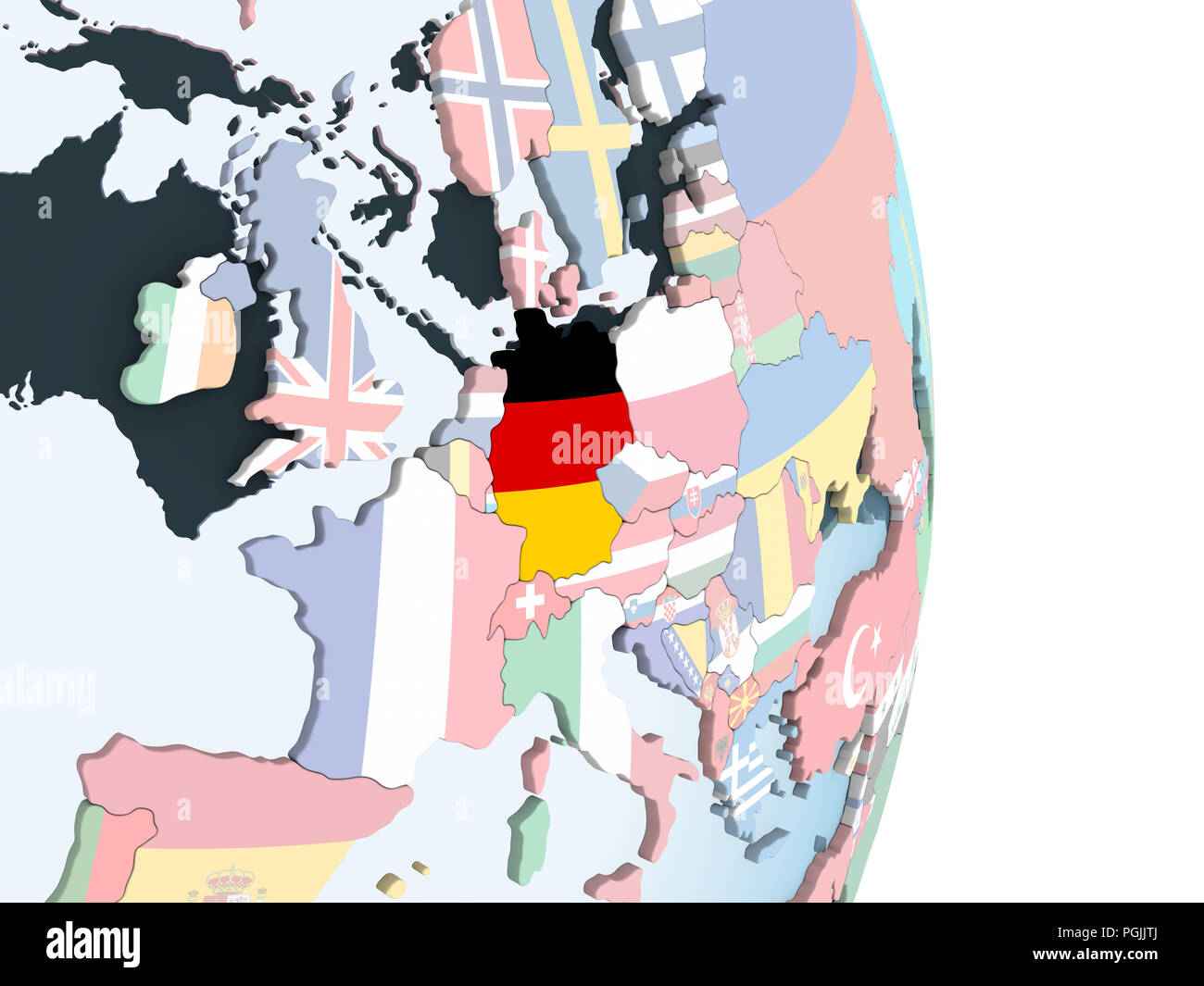 Germany on bright political globe with embedded flag. 3D illustration ...