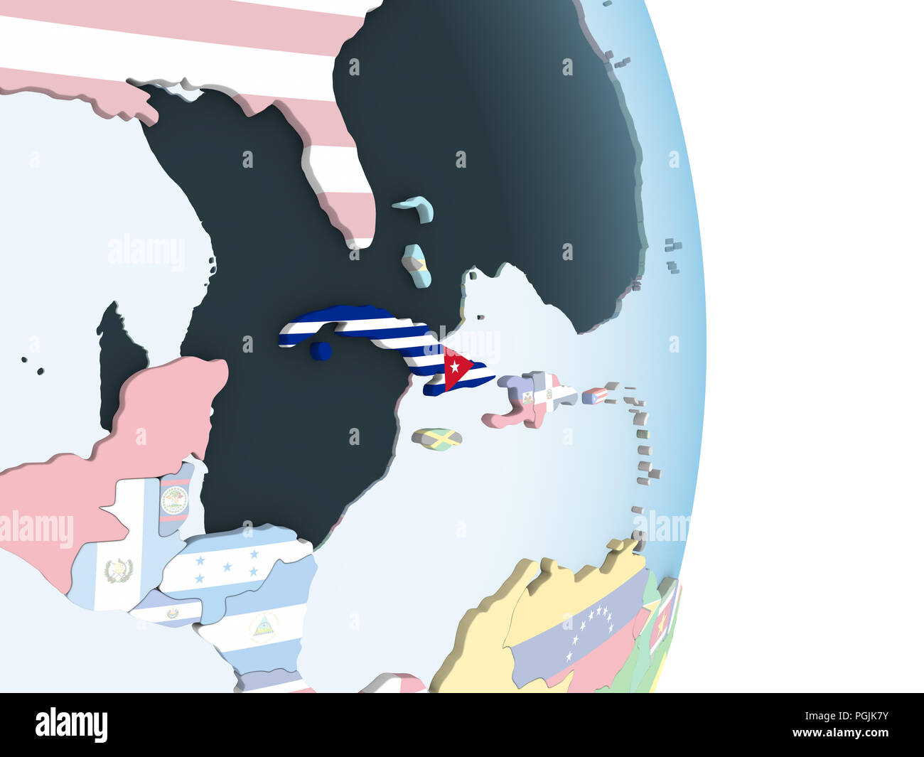 Cuba on bright political globe with embedded flag. 3D illustration ...