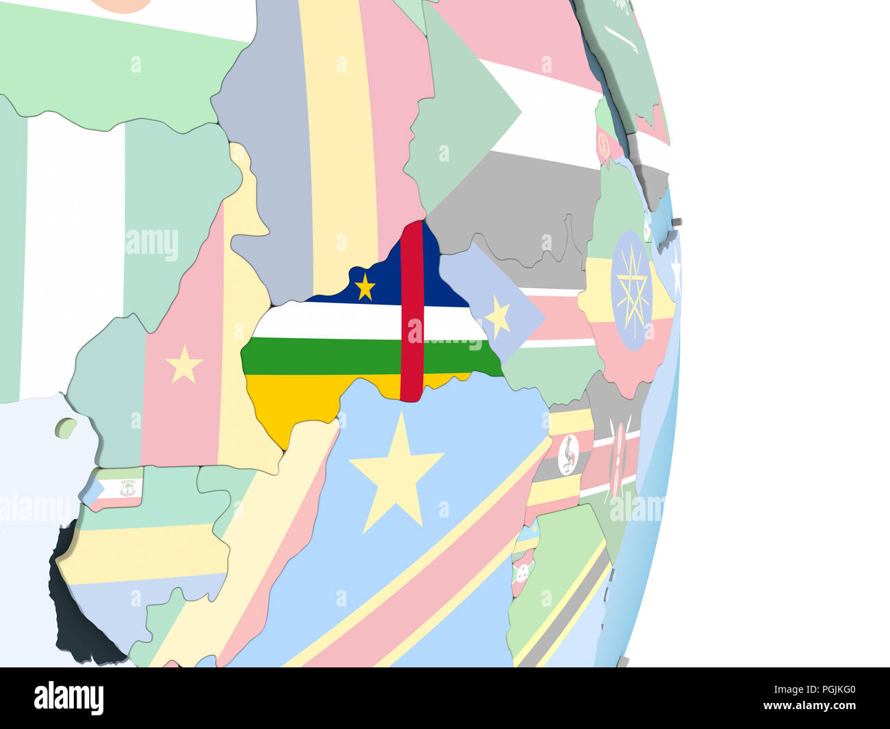 Central Africa on bright political globe with embedded flag. 3D ...