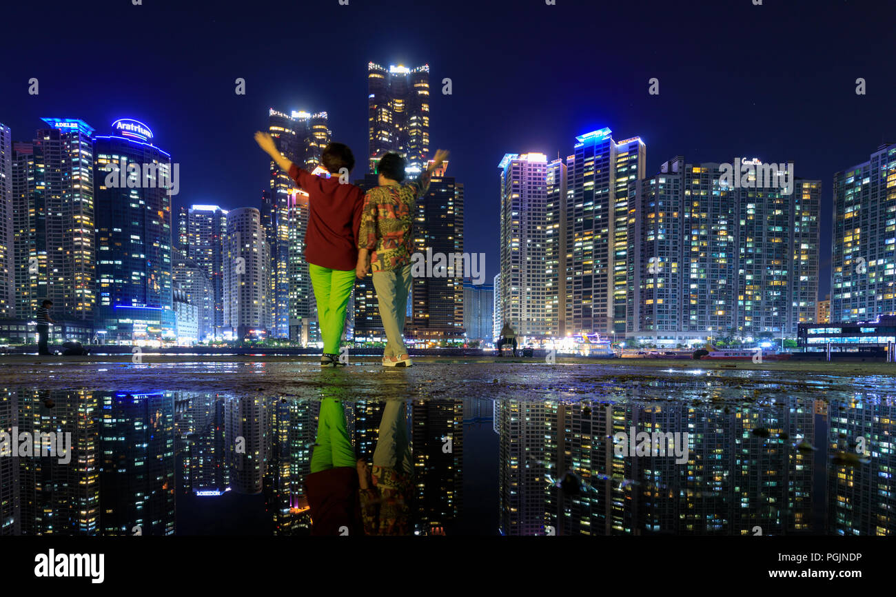 Busan, South Korea - Aug 20, 2018 : Backside shot of two women with ...