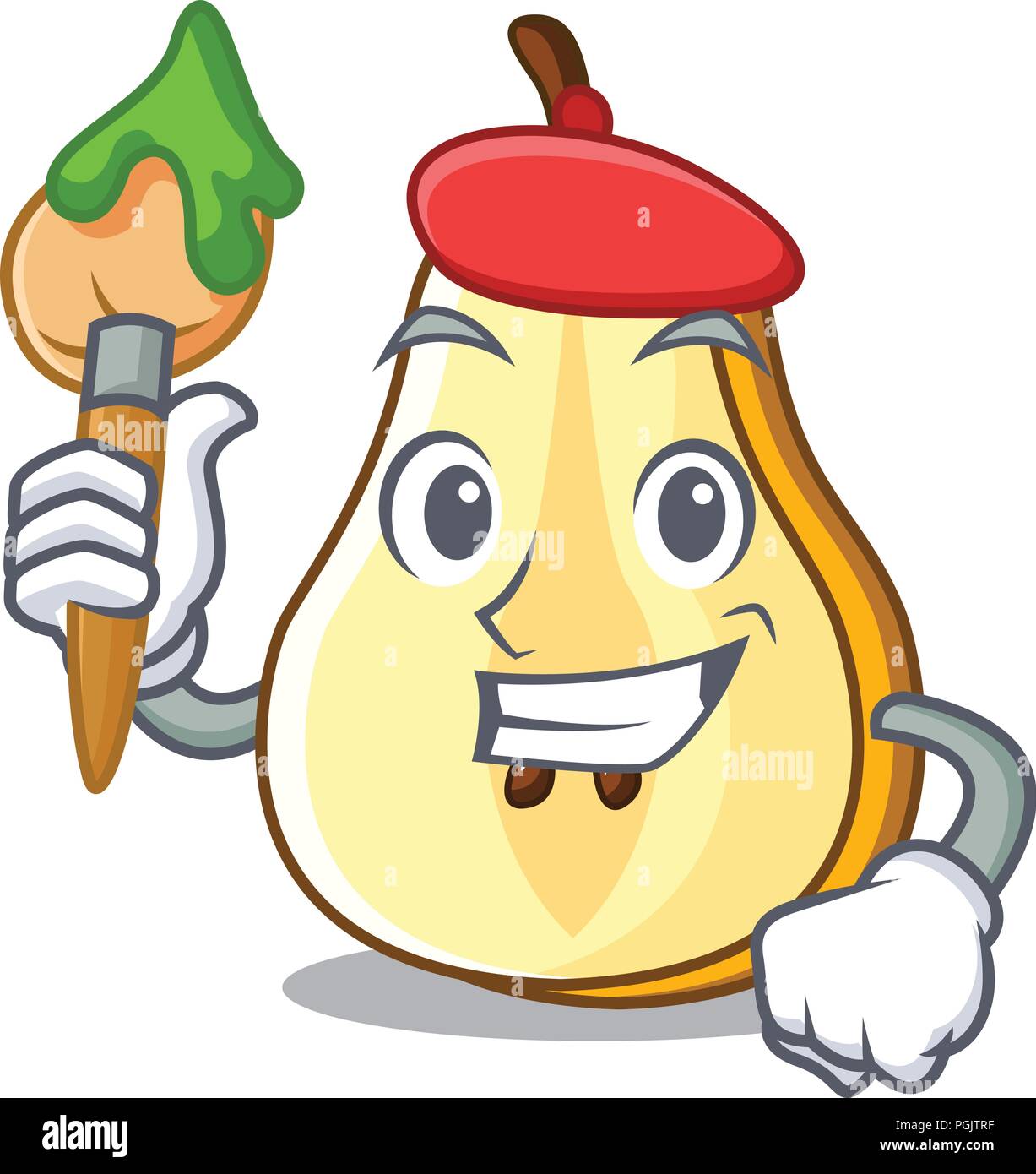 Artist character cartoon fresh green pear whole vector illustration ...