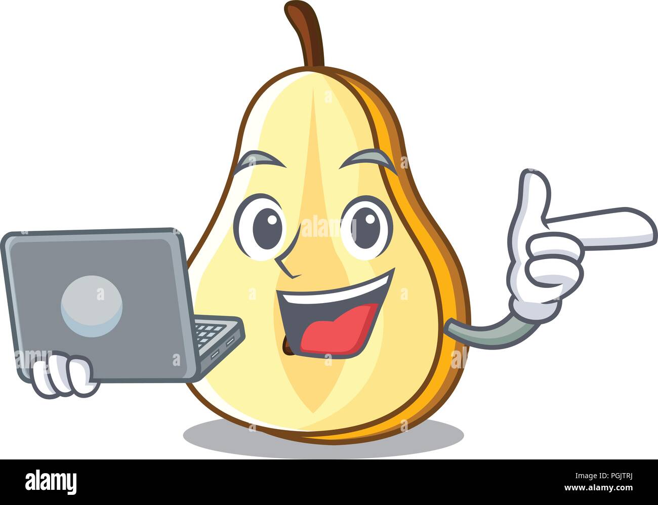 With laptop character cartoon fresh green pear whole vector ...