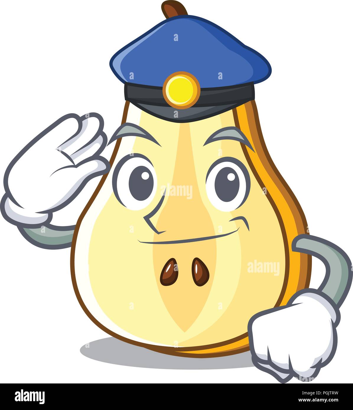 Police character cartoon fresh green pear whole vector illustration ...