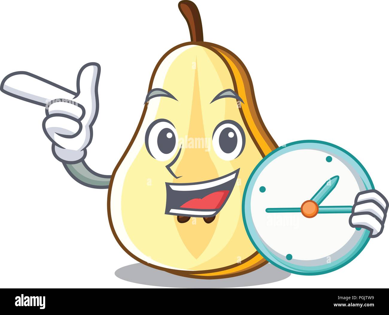 With clock slice of ripe green pear character vector ilustration Stock ...