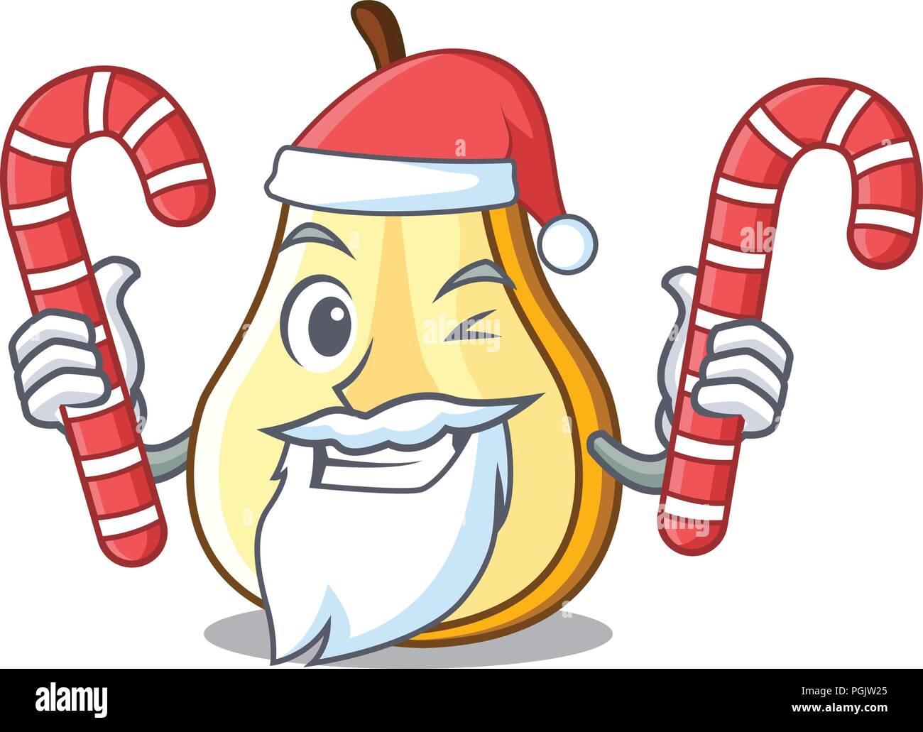 Santa with candy sliced fresh juicy pear mascot cartoon vector ...