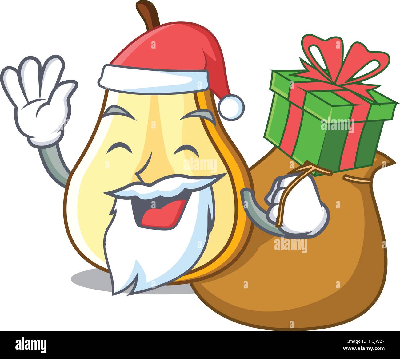 Santa with gift sliced fresh juicy pear mascot cartoon vector ...