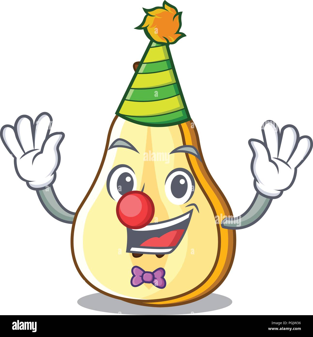 Clown sliced fresh juicy pear mascot cartoon vector illustration Stock ...