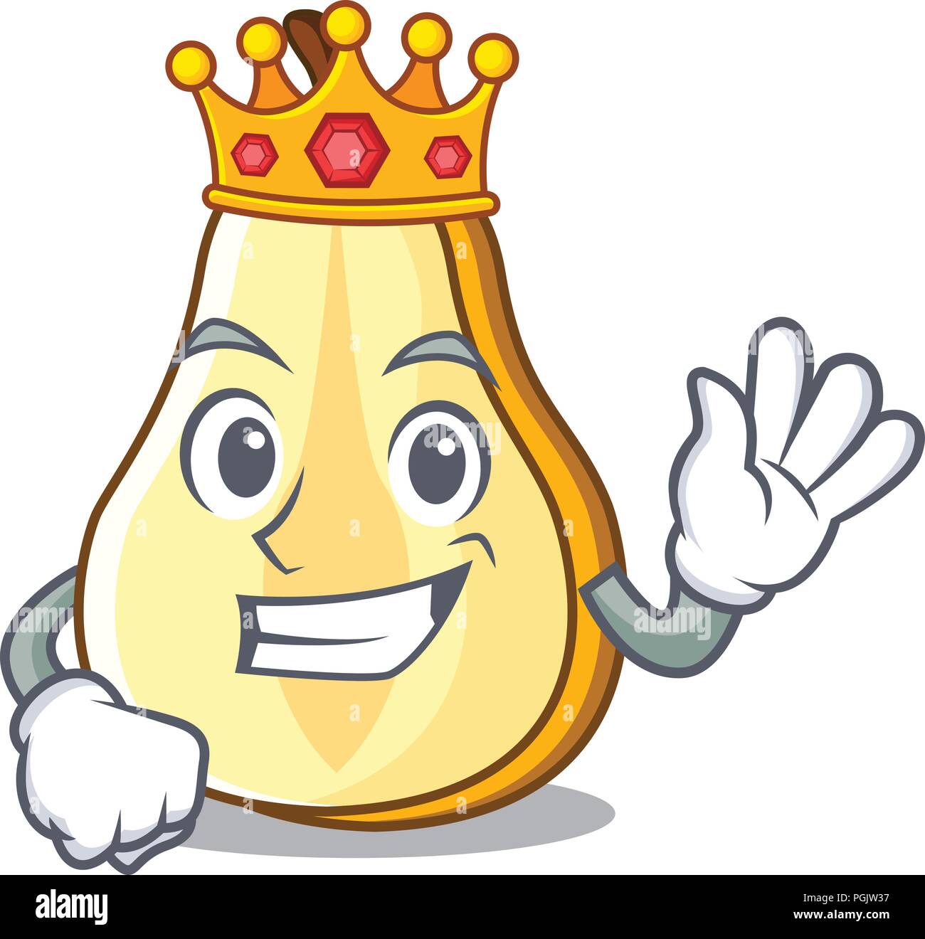 King sliced fresh juicy pear mascot cartoon vector illustration Stock ...