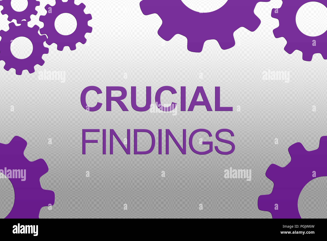 CRUCIAL FINDINGS sign concept illustration with purple gear wheel ...