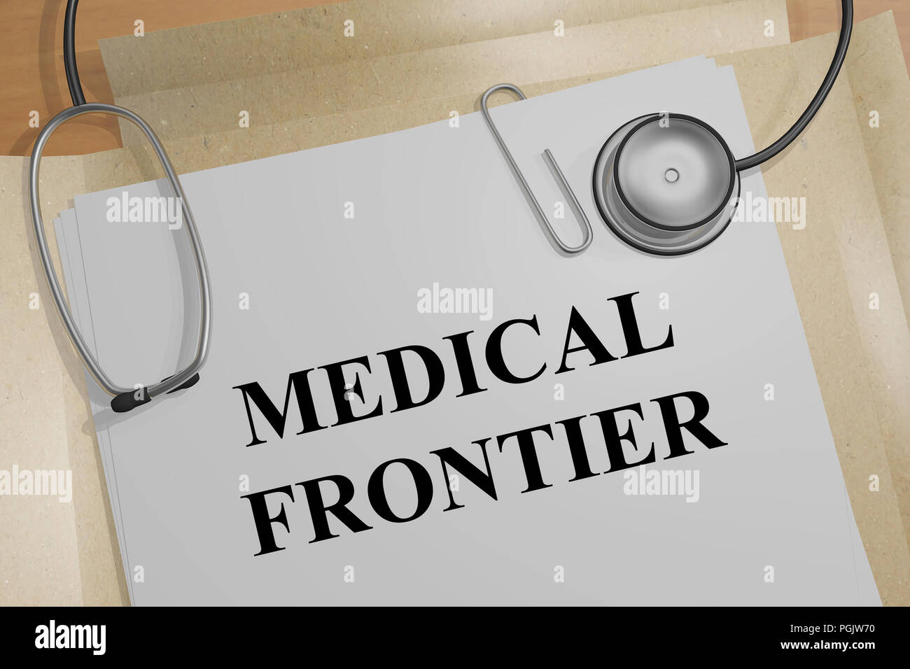 3D illustration of MEDICAL FRONTIER title on a medical document Stock ...