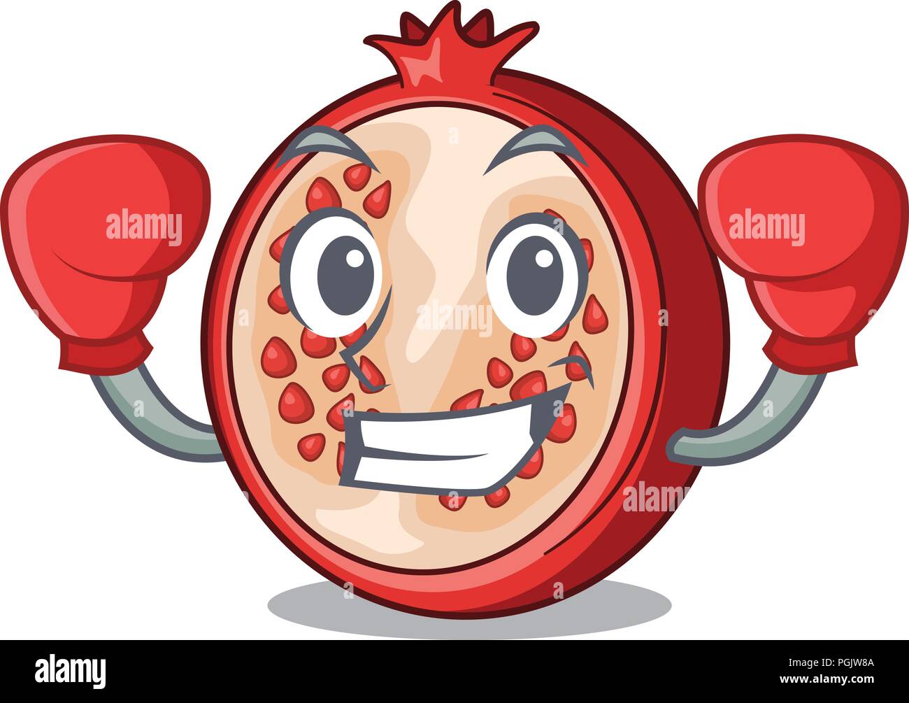 Boxing pomegranate slice isolated on character cartoon vector ...