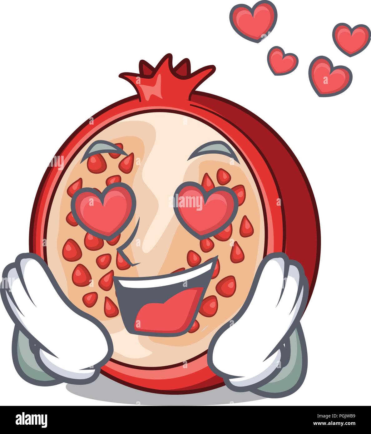 In love mascot half of fresh pomegranate fruits vector illustration ...