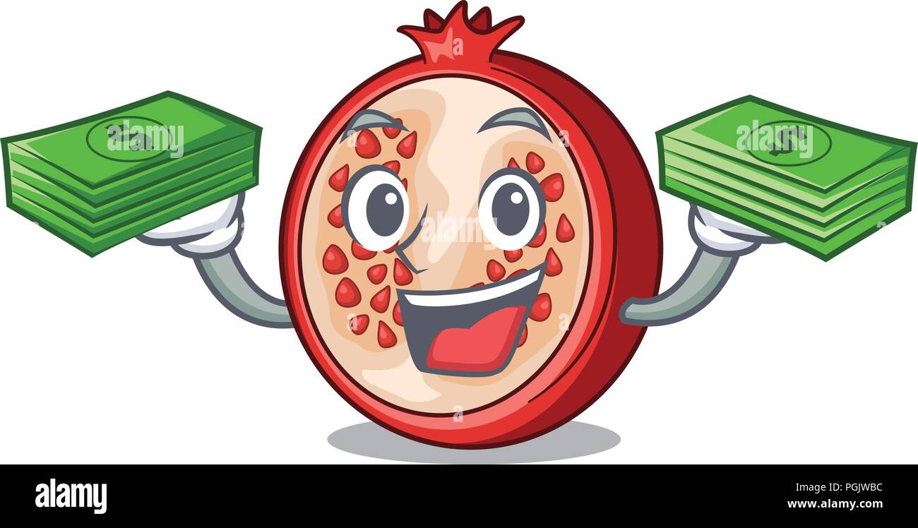 With money mascot half of fresh pomegranate fruits vector illustration ...