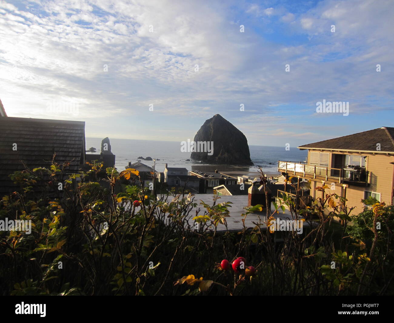 Haystack Rock at Cannon Beach Oregon taken from Hemlock drive Stock ...