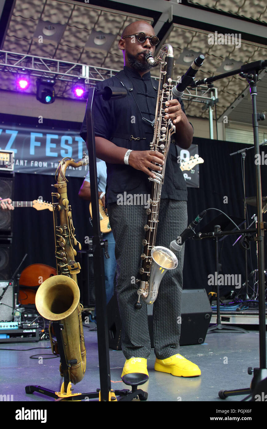 New York City, New York, USA. 25th Aug, 2018. Jazz musician MARCUS ...