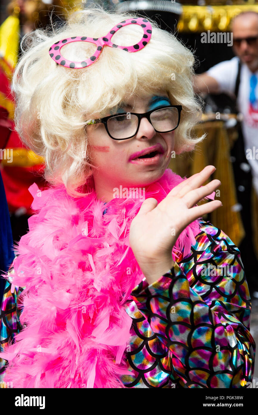 London, United Kingdom. 27 August 2018. Little girl on parade with the ...
