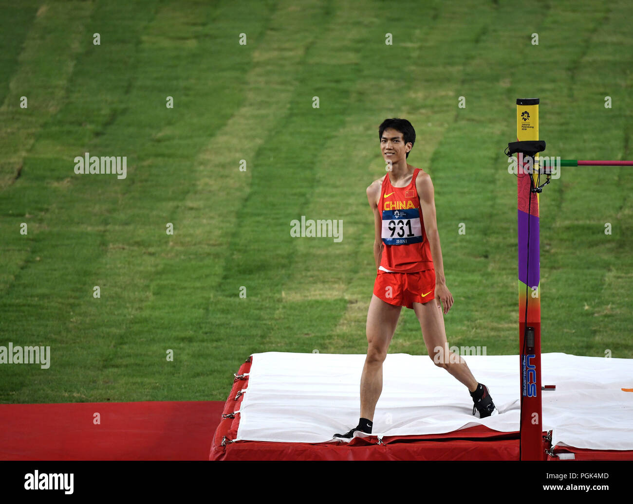 Jakarta. 27th Aug, 2018. Wang Yu of China reacts during the men's high ...