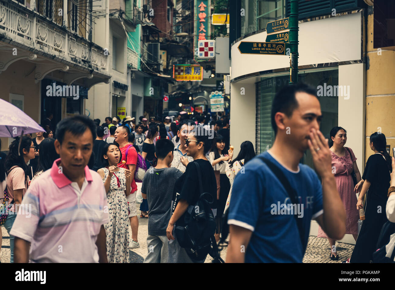 Aug 27, 2018, Macau: Crowd of Tourists in the city centre of Macau ...
