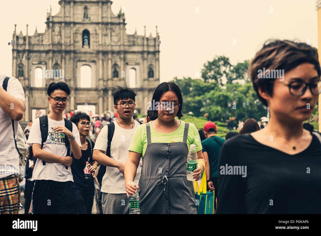 Aug 27, 2018, Macau: Crowd of Tourists in the city centre of Macau ...