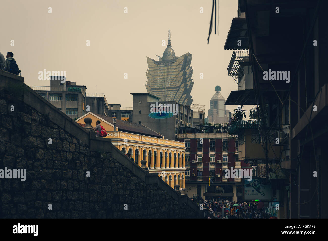 Aug 27, 2018, Macau: Crowd of Tourists in the city centre of Macau ...