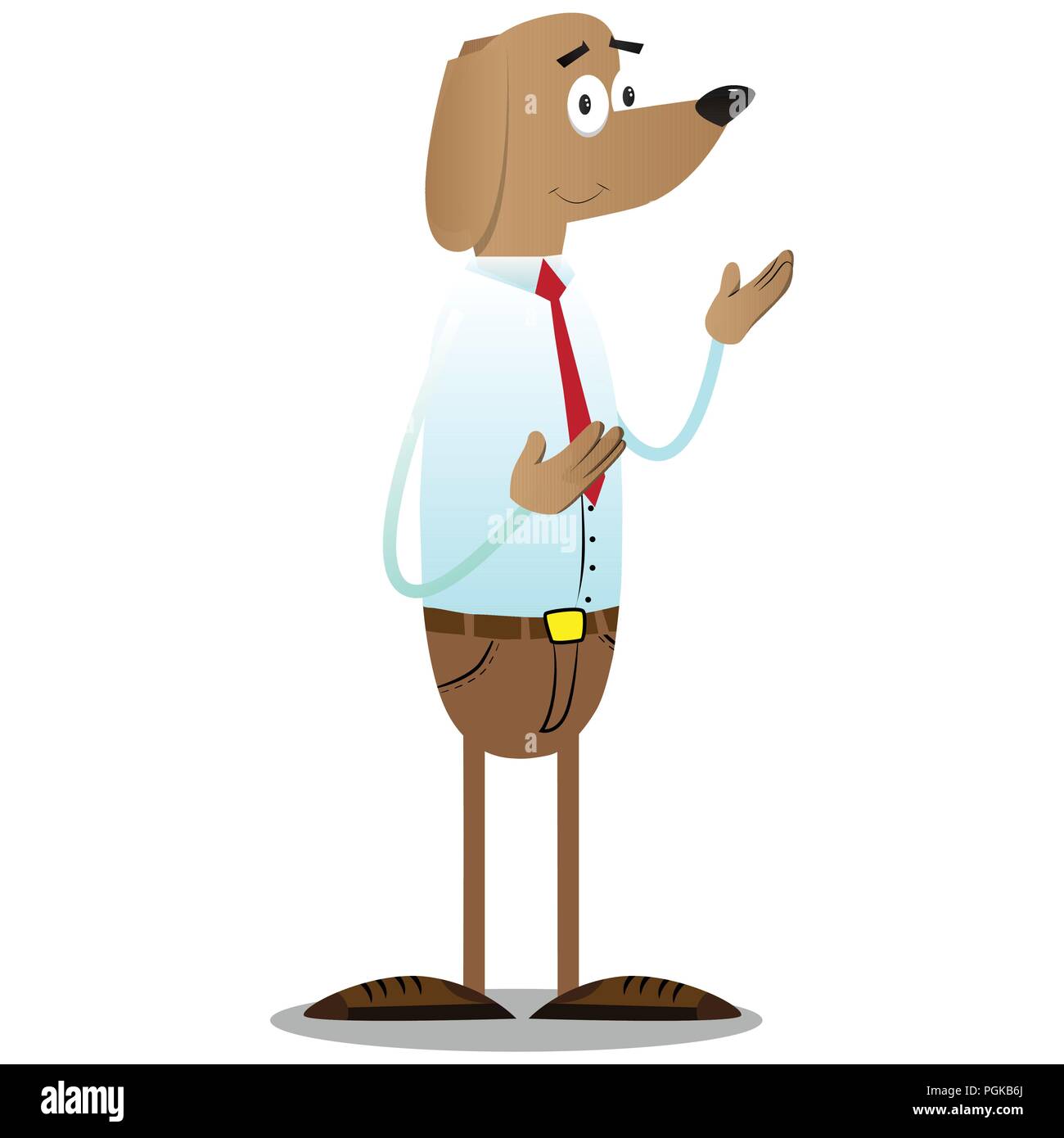 Cartoon illustrated business dog showing something with both hands ...