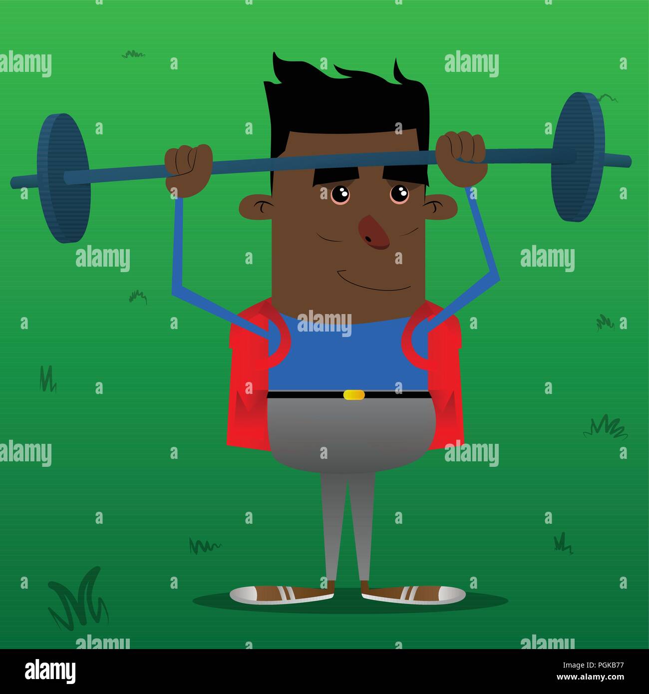Schoolboy weightlifter lifting barbell. Vector cartoon character ...
