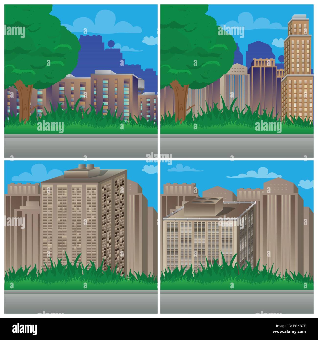 Set of vector illustrated cartoon city scenes Stock Vector Image & Art ...