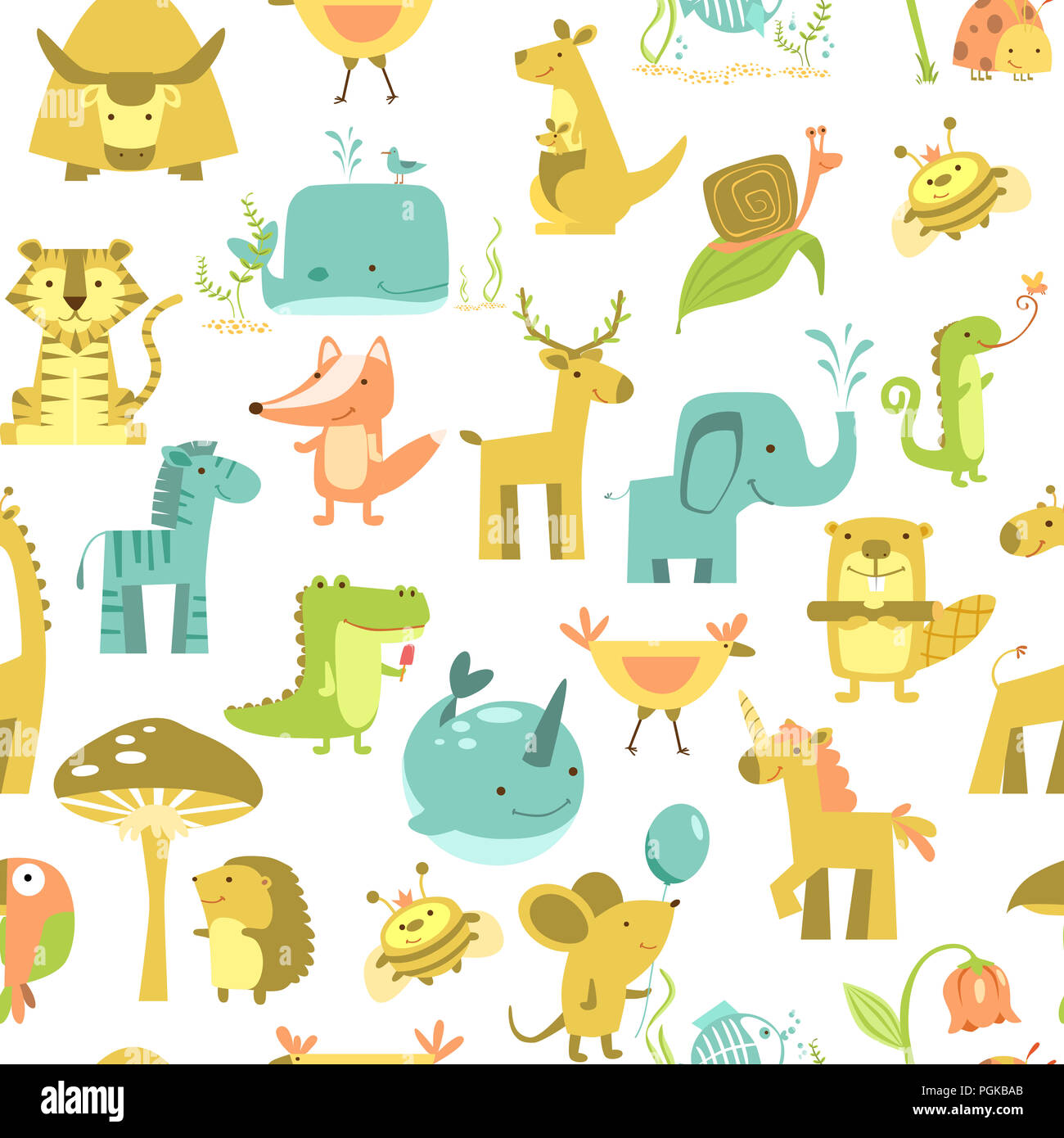 Seamless pattern with animals Cute animals. Zoo illustration set Stock ...
