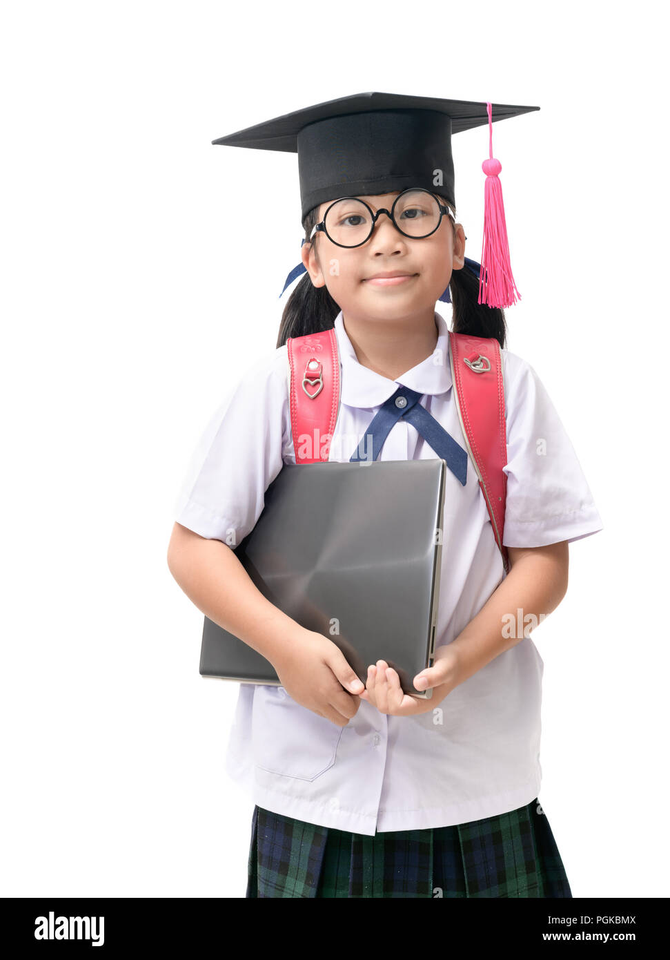 Smart student holding laptop isolated on white background, Back to ...