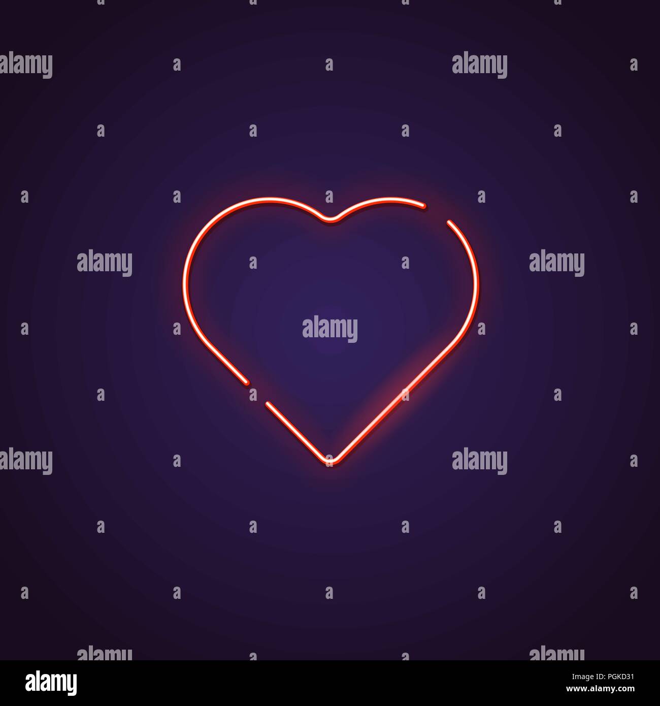 Heart neon sign. Glowing neon sign of big heart shape. Love concept ...
