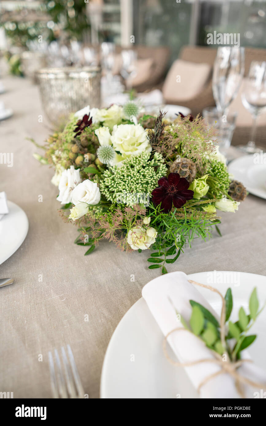 Wedding Banquet or gala dinner. The chairs and table for guests, served ...