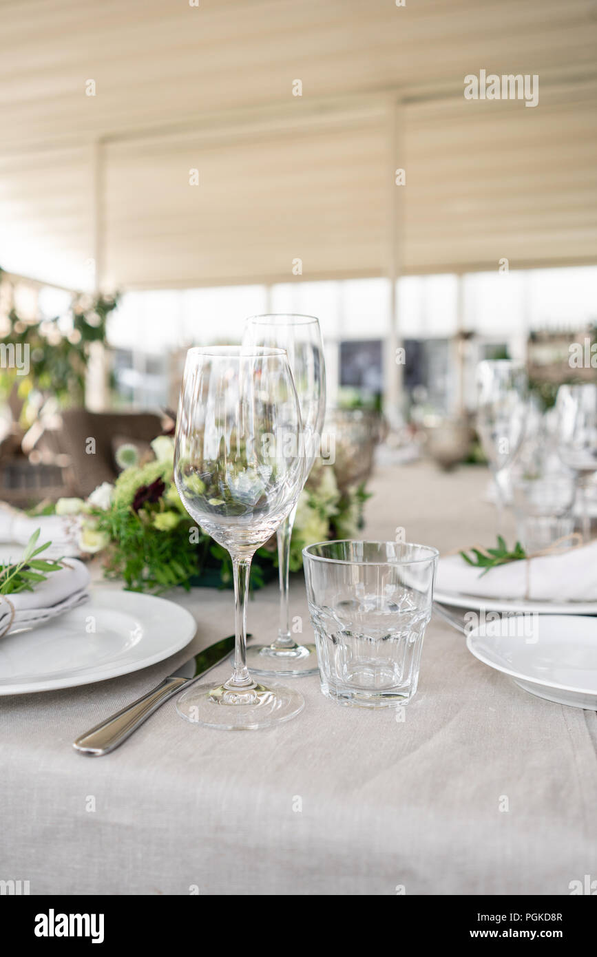 Wedding Banquet or gala dinner. The chairs and table for guests, served ...
