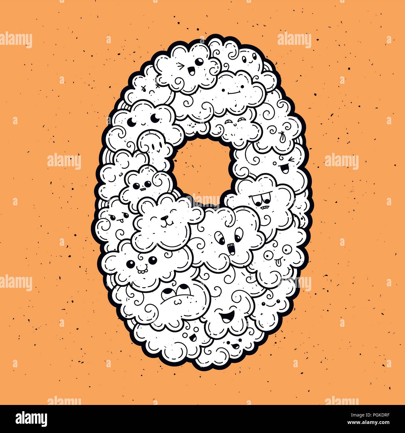 Number Zero. Hand drawn doodled kids numbers. Cute monstred numbers ...