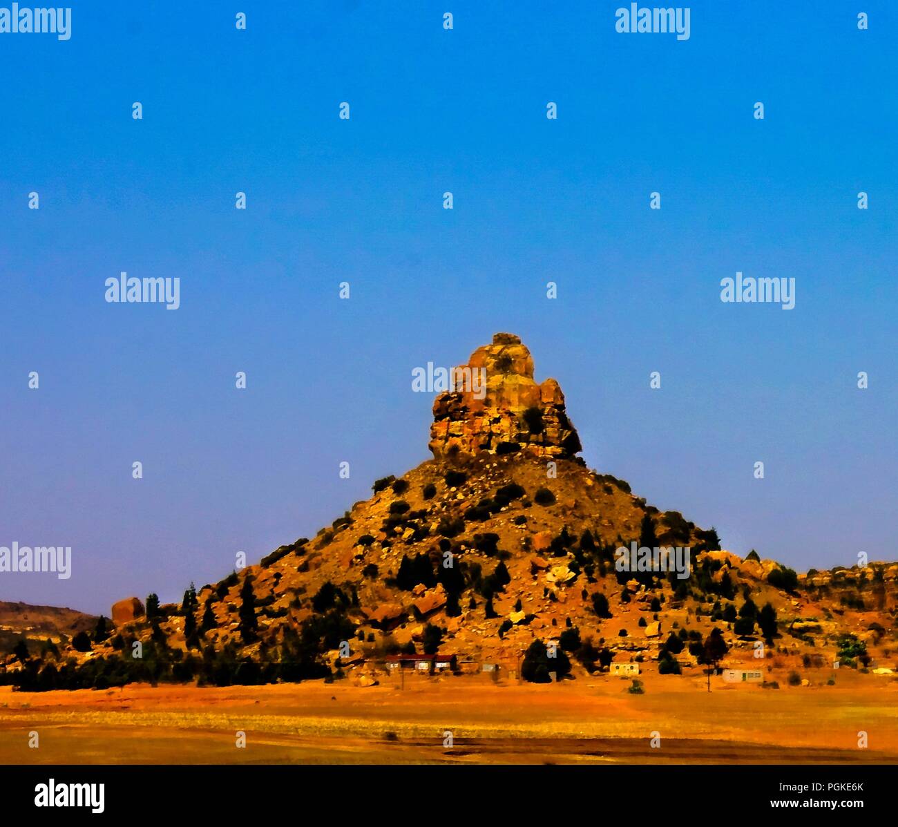 Aerial view to basotho holy mountain, symbol of Lesotho near Maseru in ...