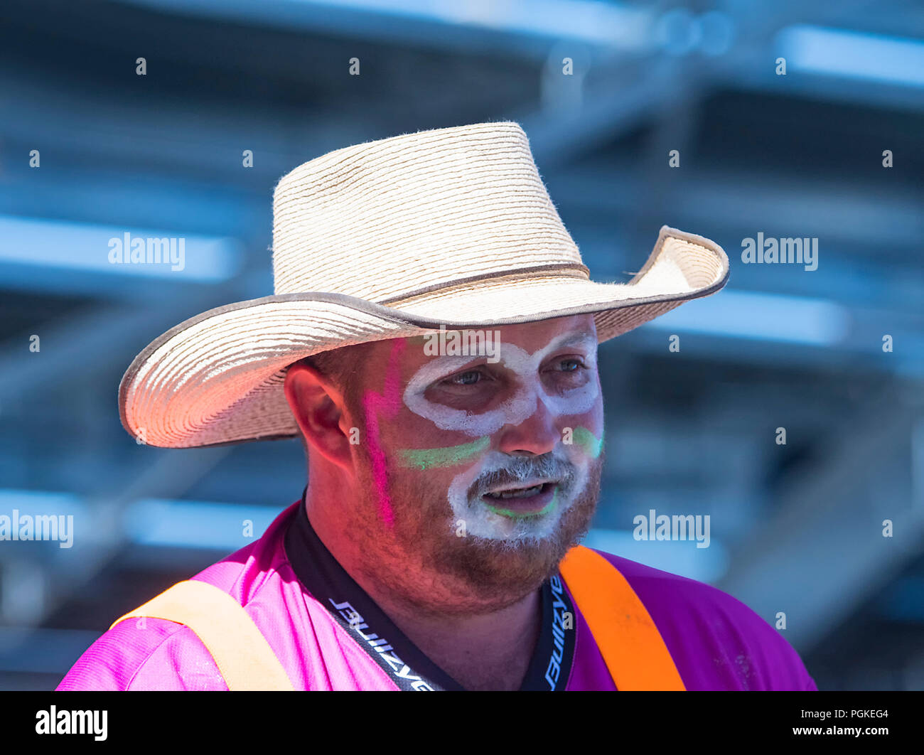 Portrait of a rodeo clown with a painted face, Mareeba, Far North ...