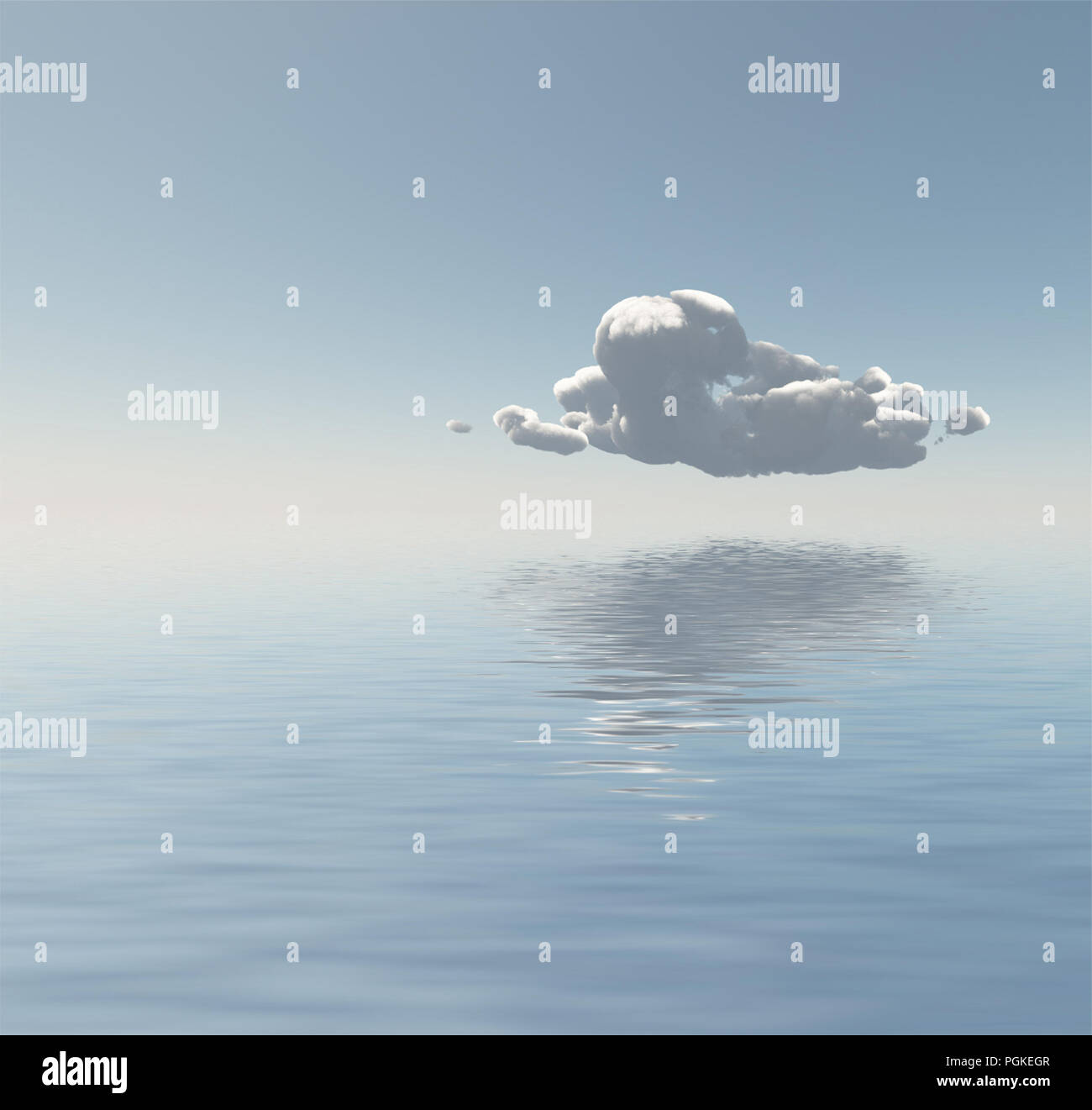 Surreal digital art. Lonely cloud above quiet water surface Stock Photo ...